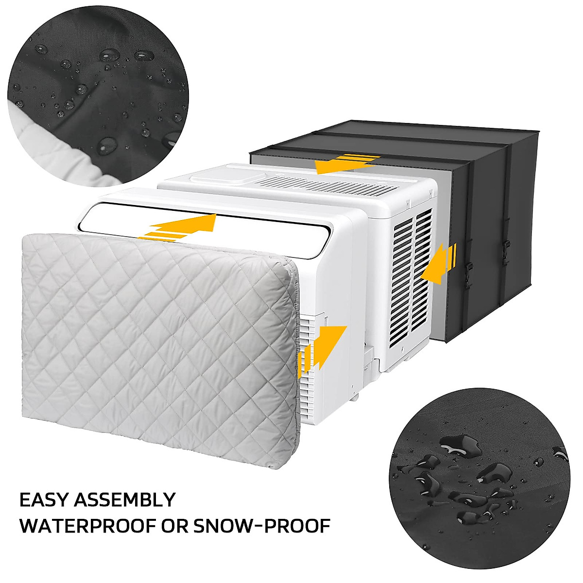 BEWAVE 2 Pack Indoor Outdoor Window Air Conditioner Cover Adjustable Window AC Unit Cover with Drawstring Double Insulation 25"x17"x3.5" for Inside Dust-Proof Waterproof 25.5”x20.5”x18” for Outside