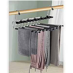 DIFENLUN Trouser Rack,2 Pack,5 Layer Multifunctional Trouser Rack,Space-Saving Stainless Steel,Non-Slip Design,Suitable for Pants Skirt Scarf,Magic Hangers(Black)