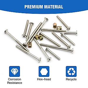 Socell 61pcs Crib Bunk Bed Furniture Hardware Replacement Kit, Stainless Steel Hex Drive Socket Cap Furniture Barrel Screws Bolt Nuts Assortment Kit for Crib Screws with 1 Wrenches(M6x12mm-75mm)