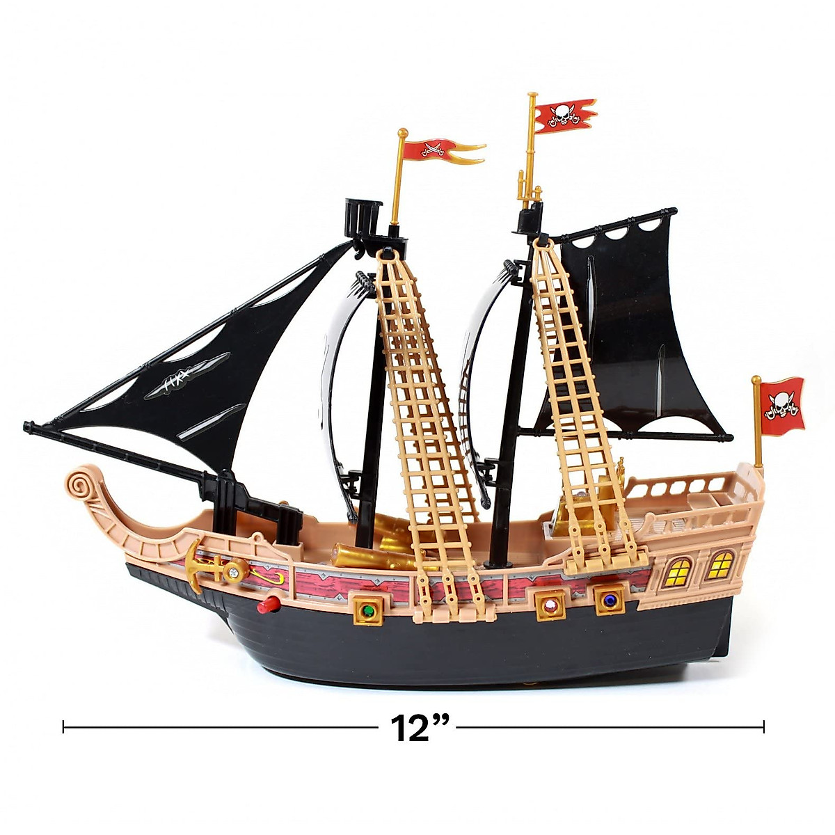 Kidplokio Toy Pirate Ship Boat Adventure Playset with Lights Sounds Action Figures, Black, Boys, Ages 3+