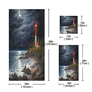 Flradish Lighthouse4 Towels 3 Pack Bath Towels for Bathroom Set Soft Cotton Highly Absorbent Lightweight & Quickdry Towel Set 1 Bath Towel,1 Hand Towel,1 Washclothe