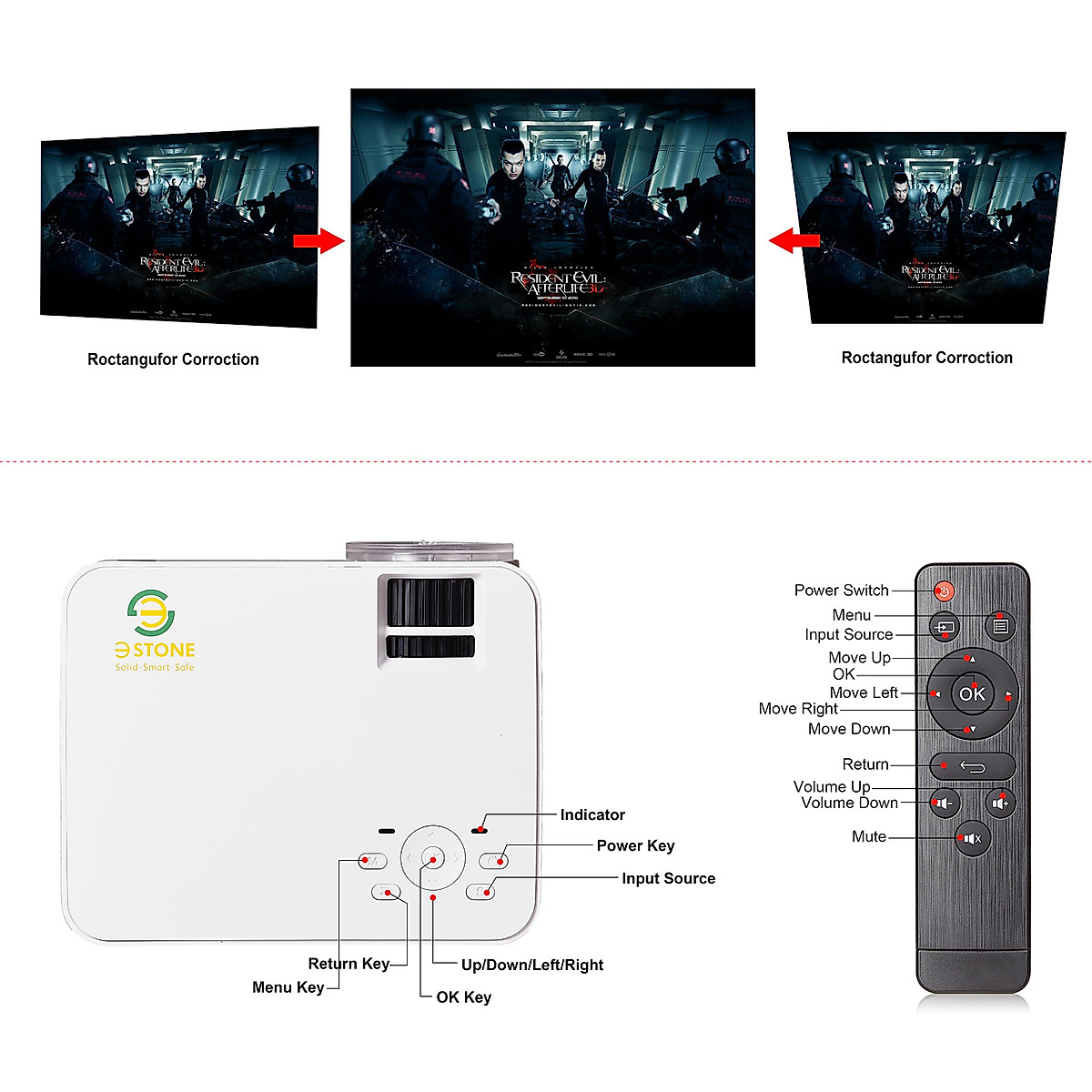 Mini Projector, 3Stone Upgraded Portable LCD Video Projector with 1080P Supported and Built-in Speakers, Multimedia Home Theater Small Projector Compatible with HDMI, USB, AV, DVD, VGA, Laptop