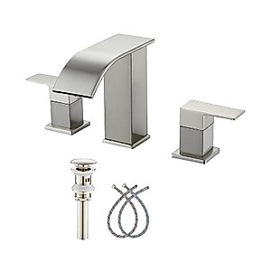 LOOPAN Bathroom Faucets for Sink 3 Hole, 8 Inch 2 Handles Widespread Bathroom Sink Faucet, Modern Bathroom Faucets with Pop-up Drain & cUPC Supply Lines