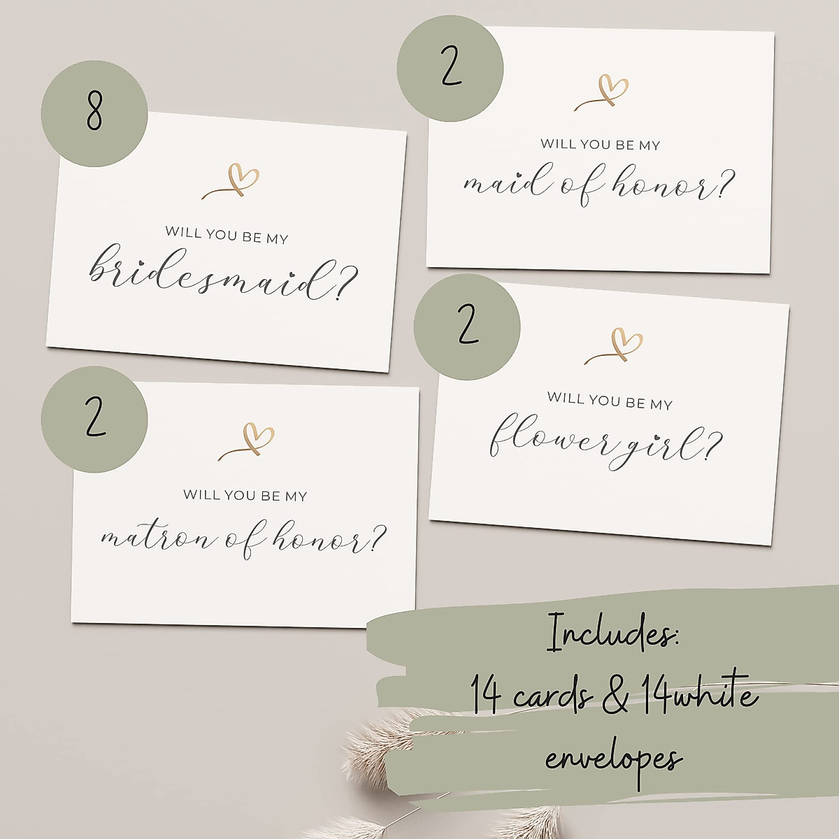 Bridesmaid Cards - Gold Heart
