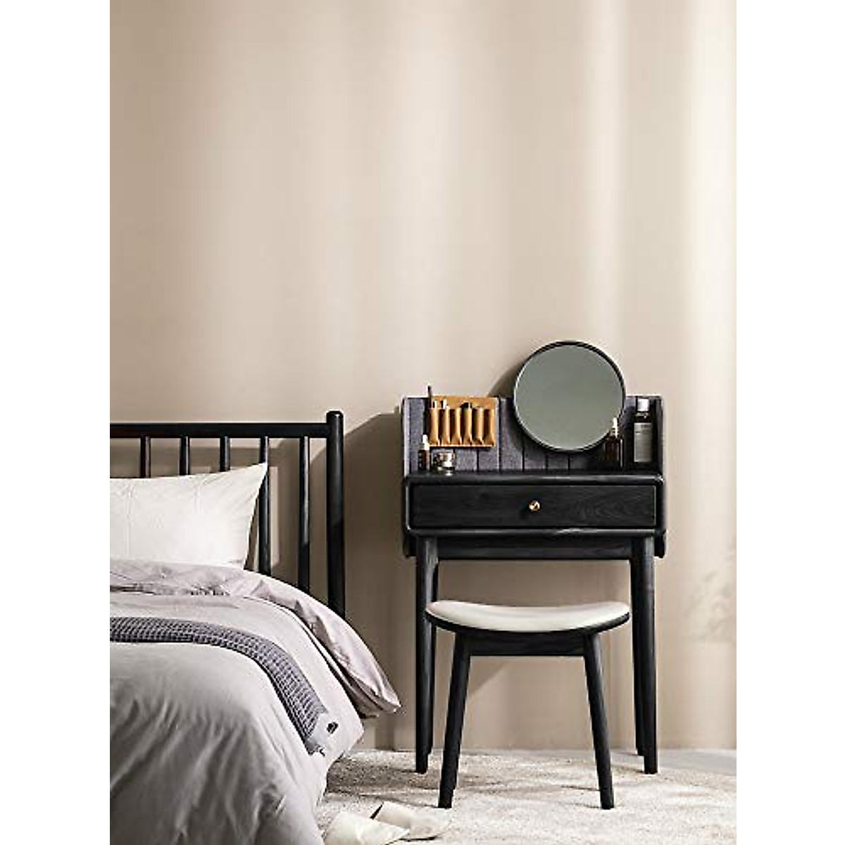 URFORESTIC Vanity Stool, Modern Makeup Dressing Stool with Concave Seat Surface,Capacity 300lb, Easy Assembly (Black)