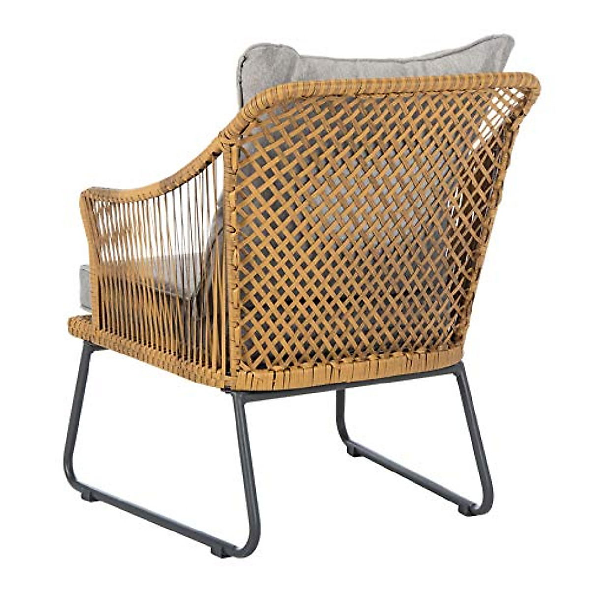 SAFAVIEH Outdoor Collection Jensen Natural Brown Rattan/Grey Seat Cushion 3-Piece Patio Lounge Bistro Set with Table (PAT9008A)