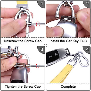 Wisdompro Genuine Leather Car Keychain, Universal Heavy Duty Leather Key FOB Keychain Key Chains Women for Car Keys, 360 Degree Rotation, with Anti-lost D-ring and 3 Keyrings - Yellow