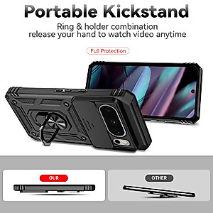 for Google Pixel 8 Pro Case with Slide Camera Cover HD Screen Protector [Military Grade 16ft. Drop Tested] Magnetic Ring Holder Kickstand Protective Phone Case for Google Pixel 8 Pro 2023, Black