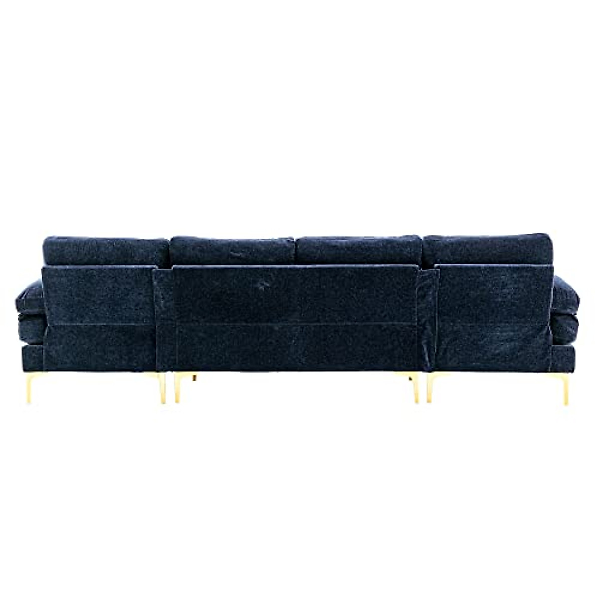RXRRXY Accent U Shaped Sectional Sofa Couch Set with Two Pillows, Double Addition Wide Chaise Lounge Couch with Metal Legs for Living Room and Apartment (Navy)
