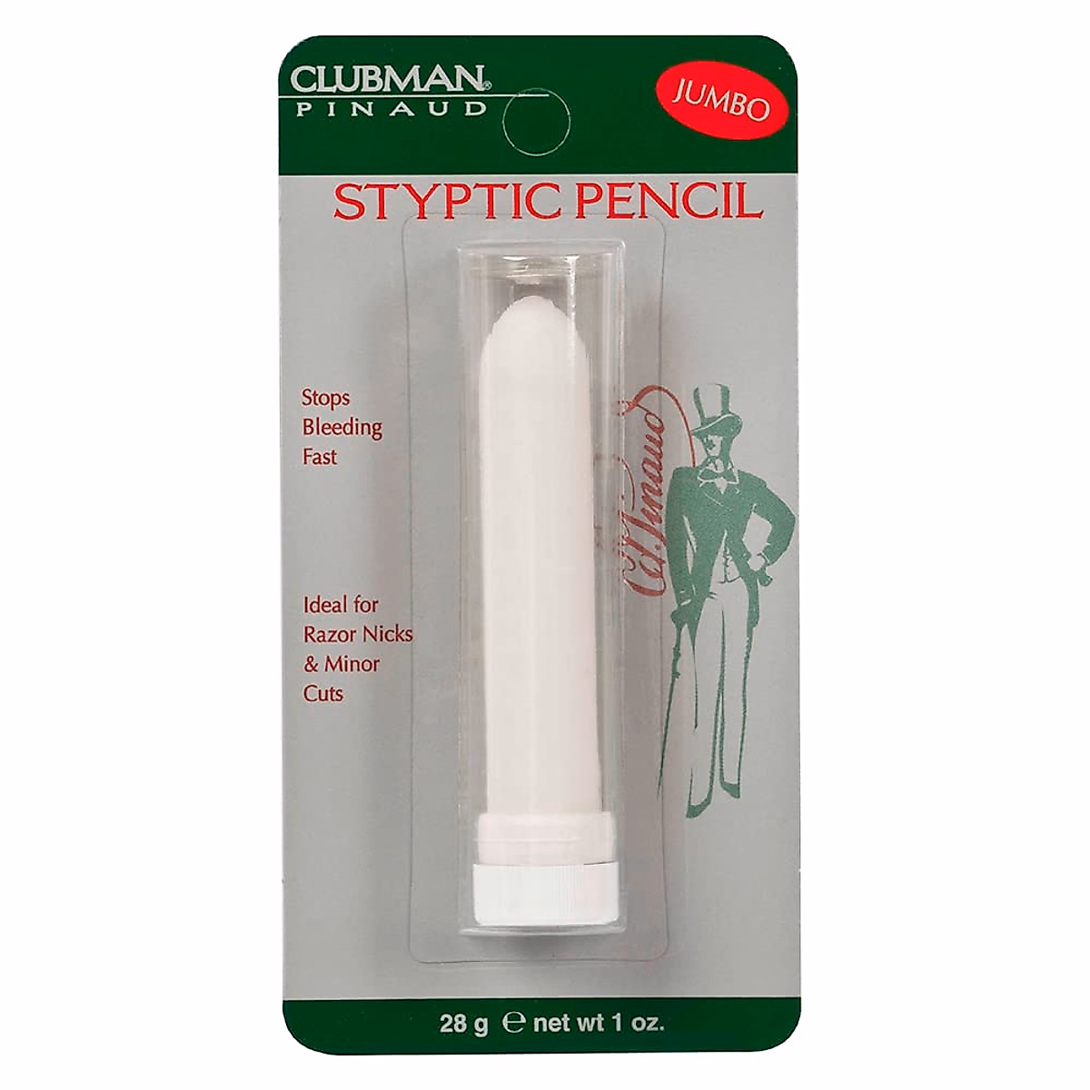 Clubman Jumbo Styptic Pencil, Treat and Seal Shaving Cuts Instantly, Anti-hemorrhaging Stick, First Aid Device, White, 1 oz