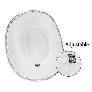 Silver Space Cowboy Hat - Sparkly Glitter Holographic Cowgirl Hat Rave Hat for Bachlorette Party Halloween(M)