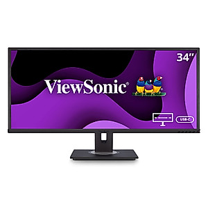 ViewSonic VG3456 34 Inch 21:9 1440p Monitor with Ergonomics Design, USB C, FreeSync, Docking Built-in (Renewed)