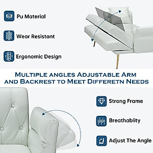 Jintop 67.71 Inch Waterproof Faux Leather Upholstered Sleeper Sofa-Bed and Adjustment Armres,Tuffed Button Couch Chaise w/Metal Legs & Pillows,for Dorm,Apartment,Studio,White, 67.71"