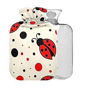 Ladybugs Dots BAP Free Hot Water Bottle with Cover 2L Large Warm Water Bag for Pain Relief Bed Hand & Feet