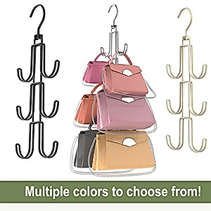TOFIIGREM Rotatable Purse Handbag Hangers (3-Pack), Silver Metal Handbag Hooks Purse Organizer, Closet Hooks Space Saving for Bags Backpack Purses Handbags Tie Hats Belts