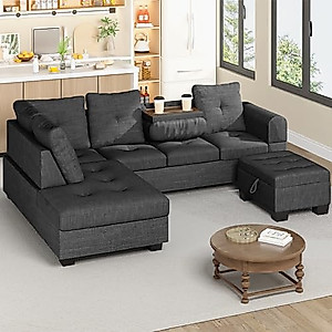AWQM Modular Sectional Sofa with Ottoman, Fabric L-Shaped Couch with Chaise & Cup Holders, Living Room Furniture Sets Sectional Sofa Set, 6 Seat Corner Couch Sofa for Living Room, Apartment