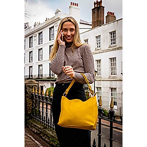 LiaTalia Womens Genuine Italian Leather Medium Size Shoulder Hobo Bag - Adjustable Long Strap Handbag - EMMY [Olive Green]