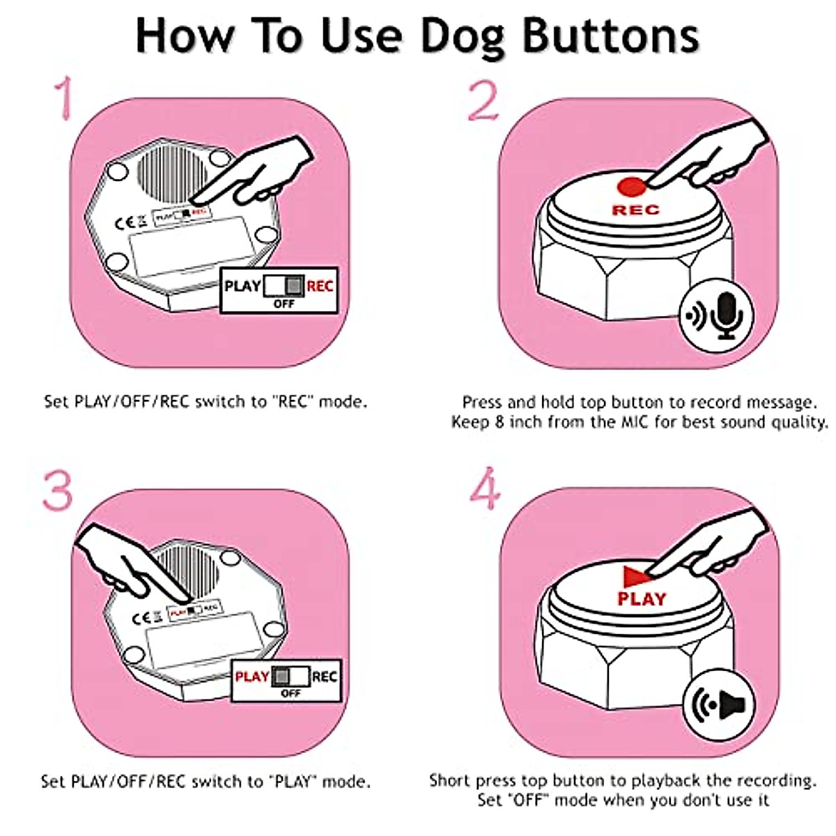 RIBOSY Soundboard, 8 Recordable Buttons with 4 Mats, 50 Stickers, Dog Buttons for Communication - Record& Playback Your Own Voice to Train Your Dog Voice What They Want