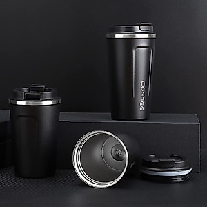 Travel Mug,Insulated Coffee Mug, Travel Mug Spill, Stainless Steel Vacuum Insulated Tumbler, Small Water Bottle with Lid, Double Wall Leak-Proof Thermos Mug for Keep Hot/Ice Coffee,Tea (Black, 380ml)