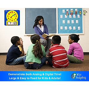 Large Dry Erase Magnetic Teaching Demonstration Clock, Kids Telling Time Learning Clock for Analog and Digital Time, Labelled Minute & Hour Hands, for School Classrooms & Homeschool Supplies