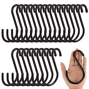 SHUESS 6 Inch 24 Pack Large S Hooks Heavy Duty, Vinyl Coated Black S Hooks for Hanging, Non Slip S Shaped Hooks, Sturdy Metal Black S Hooks for Closet, Bird Feeders, Kitchen,Tools, Bikes