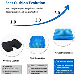 Premium Gel Seat Cushion for Sciatica Relief, Ergonomic Comfort, and Back Pain - Ideal for Office, Car Seats, Truck, Gaming, Wheelchairs - Comfort Cushion with Memory Foam Support