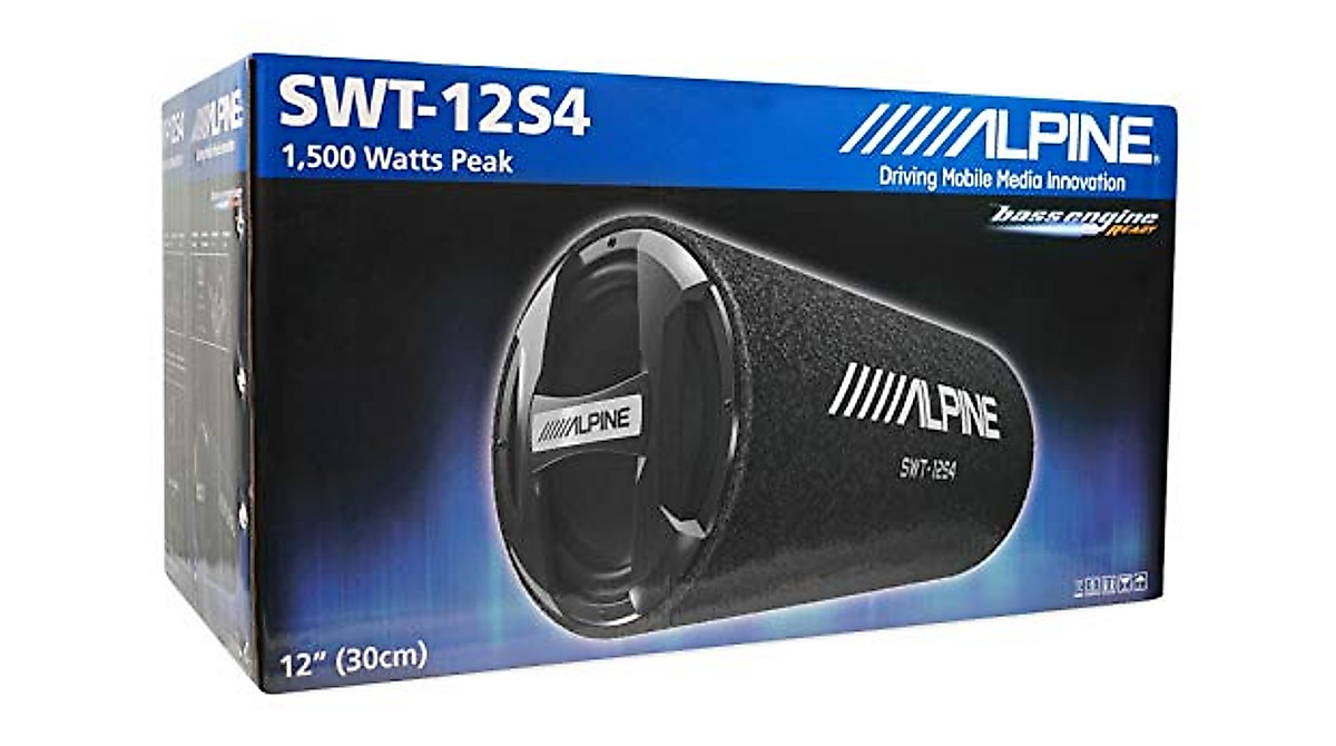 Alpine SWT-12S4 1000 Watt 12" Car Audio Bass Tube Subwoofer Bundle with Amplifier and Amp Kit ...