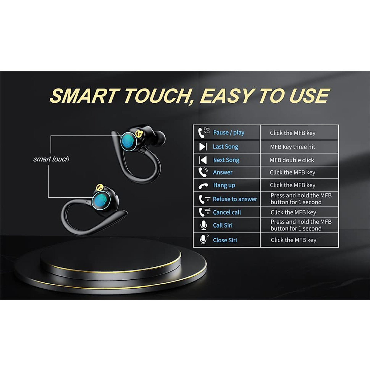 QLXAQLX True Wireless Earbuds via Bluetooth,Running,Working, Headphones,Waterproof and Dust Resistant, up to 50h Battery Life, Black