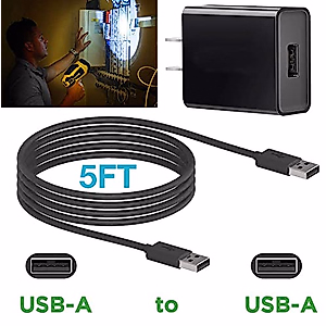 Replacement Charger Adapter USB to USB Charging Cable for Stanley Fatmax Spotlight, Stanley SL10LEDS, SL10LEDSL, TL450, TL600, SAT3S, SS4LS, Zero Trace TL1KPZ TL1KPS BB24PS Flashlight Power Cord (5Ft)