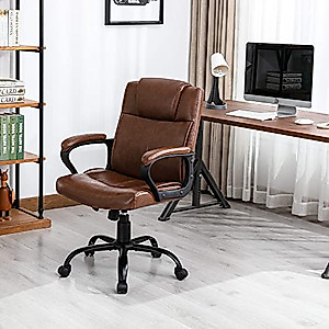 DYHOME Office Chair, Brown Office Chair, 350 LBS Brown Leather Office Chair, Mid Back Computer Chair Ergonomic Office Chair Adjustable Conference Swivel Task Chair with Padded Armrests
