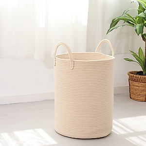 Large Laundry Basket Woven Cotton Rope Laundry Hamper 15" x 19.6" Woven Baby Laundry Basket for Blankets Toys Storage Basket Natural cotton thread clothing sorting basket