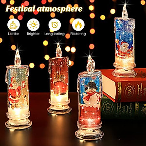 4PCS Christmas Flameless Candles with Santa Claus, Snowman,Decals Set of 4, Battery Operated Christmas Themed LED Candles for Festival Gift Christmas Decorations