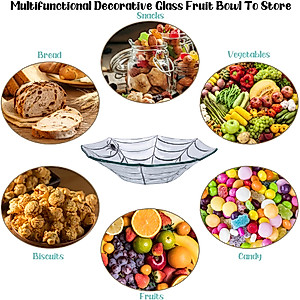 LFUTARI Glass Halloween Candy Bowl-Spider Web Candy Bowl Candy Dish -Decorative Treat Dish for Halloween Party Supplies