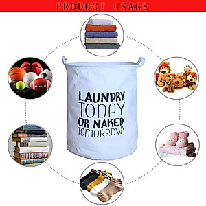 SDAIGC Collapsible Unicorn Laundry Basket, Blondie Canvas Waterproof Round Storage Hamper, Clothes Toys Organizer Basket, Cute Kids Gift Basket(White Today)