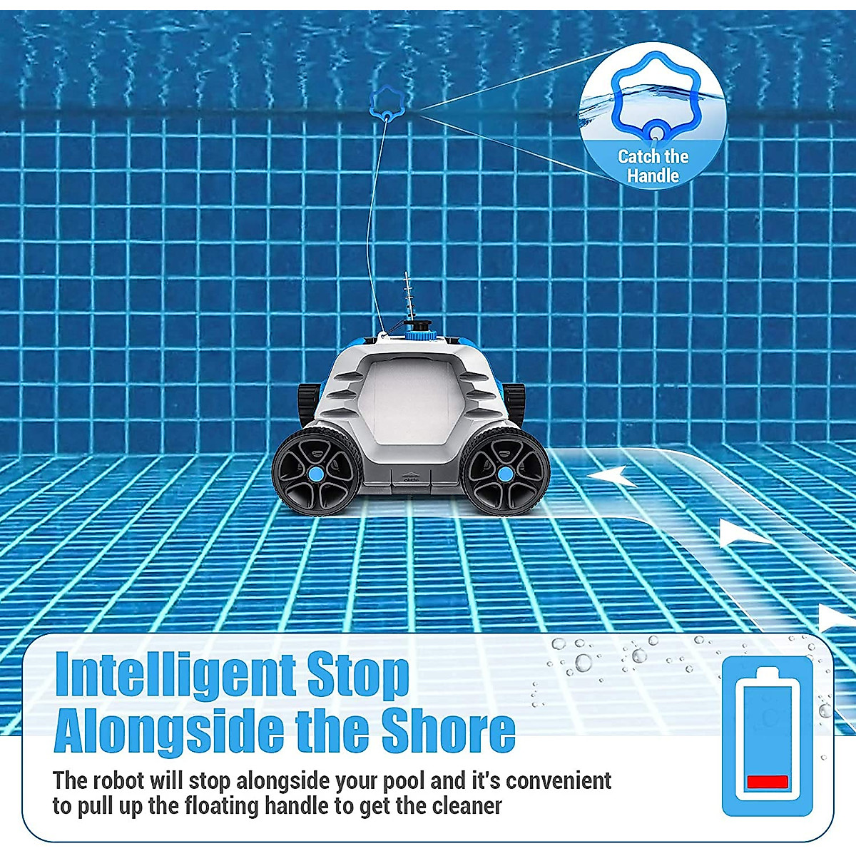 Hitwby Cordless Pool Cleaner, Automatic Robotic Pool Cleaner with 5000mAh Rechargeable Built-in Battery, Up to 90 Mins Running Cycle, Ideal for Flat Bottom Above Ground/In-Ground Swimming Pools, Blue
