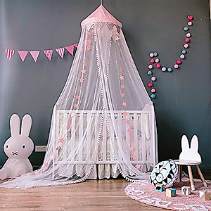 Volowoo Bed Canopy for Kids,Princess Canopy Hanging Mosquito Net for Baby Crib Nursery Room, Out Door Events,Woodland Nursery Decor,with Star (Pink, S (Bottom Circumference 640cm))