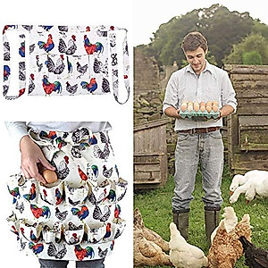 longsen Egg Apron 2 Pack(Adult 12 Pockets + Child 3 Pockets), Gathering and Collecting Chicken Duck Goose Egg, Suitable for Housewife Farmhouse Kitchen Restaurant Parent-Child Activities, Rooster, Hen