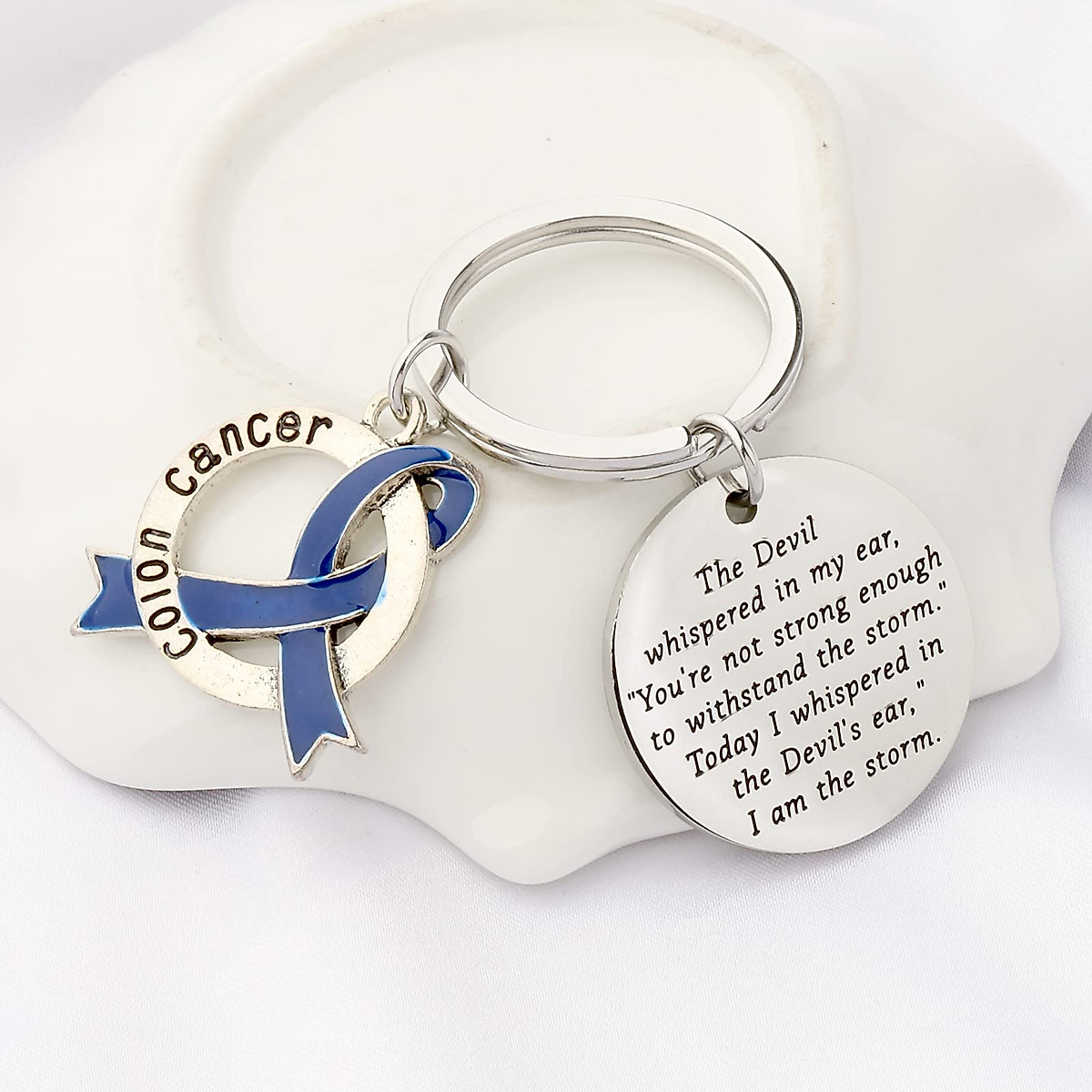 FUSTMW Colon Cancer Awareness Gifts Colon Cancer Gifts Keychain Colon Cancer Ribbon Survivors Support Gifts Fight Cancer Gifts I am The Storm (silver)