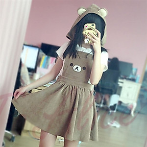 Mfacl Cute Lolita Dress Skirt Summer Dresses Japanese Kawaii Lolita Overall Dress Cute Bear Embroidery Hat Ball Gown Harajuku Lolita Dress Harajuku Cute Warm Dress (Color : Brown, Size : Medium)