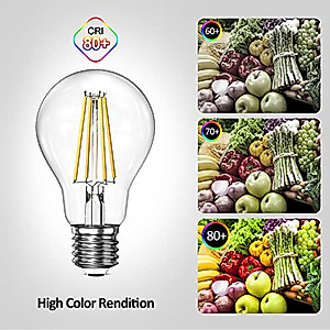 CRIRY Dimmable LED Light Bulbs 60W Equivalent, 6W, 2700K Warm Soft White Light LED Bulbs, A19 LED Bulb Clear 60W for Living Room Bedroom Bathroom Outdoor, 750LM, E26 Base, 6Packs