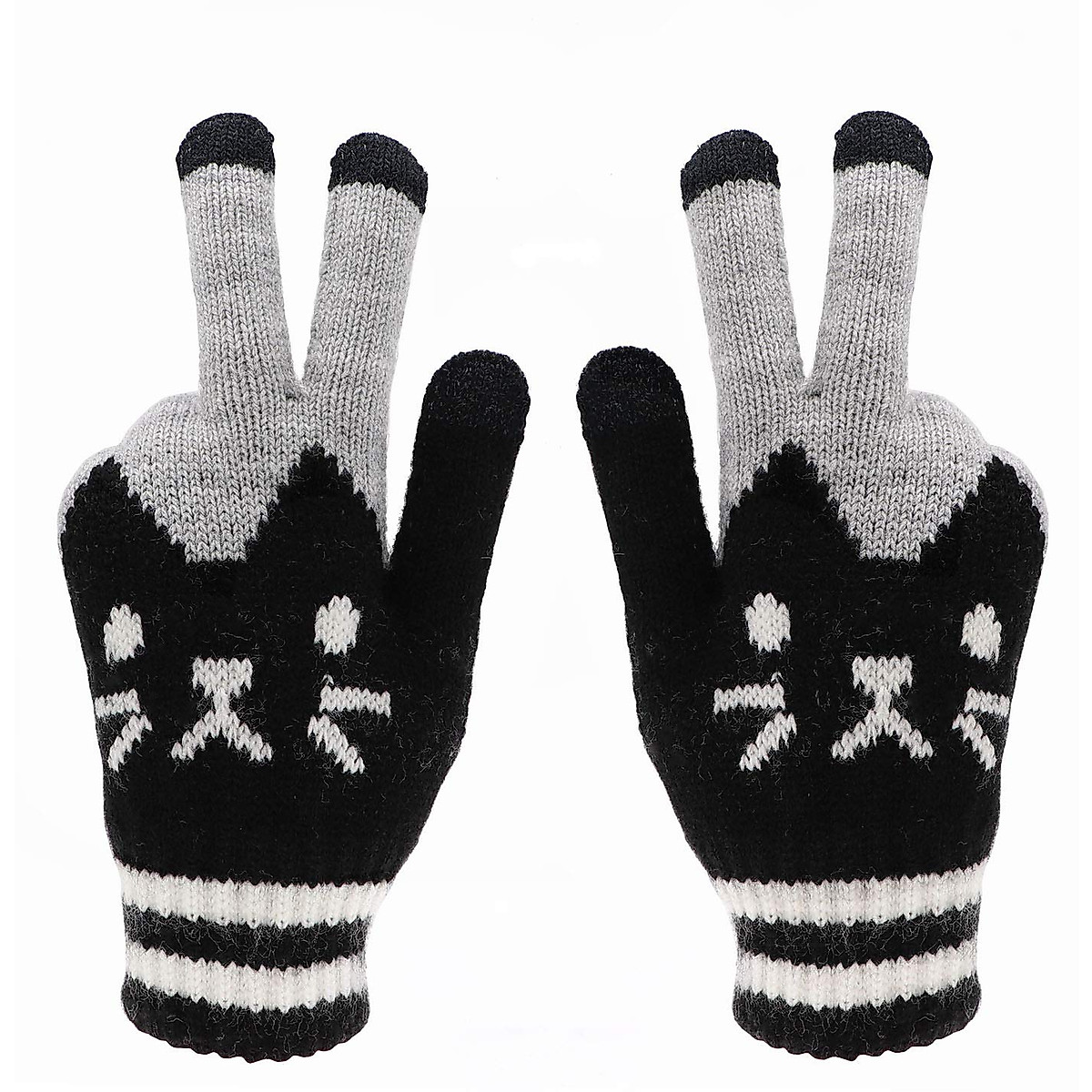 Newfancy Women Men Winter Knit Gloves Touchscreen Warm Soft Cat Kitten Texting Fashion Mittens for Smartphone Iphone Ipad, Black, One Size