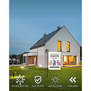 Easter Garden Flag, Double Sided Vertical Burlap Mini Flag for Garden Yard House, Happy Easter Outdoor Bunny Rabbit Welcome Small Flag, Farmhouse Outside Holiday Decorative Decoration, 12x18 Inch