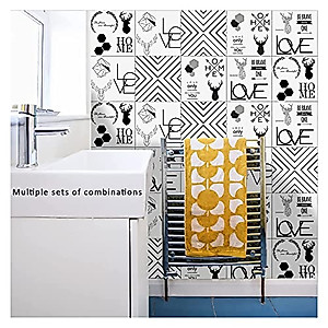Tile Stickers Elk Black White Stick on Tiles Bathroom PVC Self Adhesive Wall Tiles Kitchen Stick on Wall Tiles Waterproof Peel and Stick Floor Tiles Self Adhesive Tiles for Walls (Size : 10x10x10 pcs