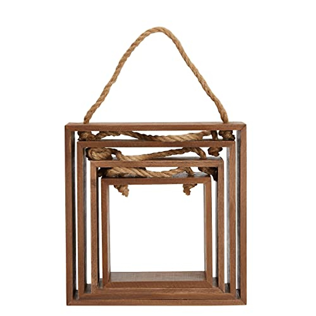 Farmlyn Creek Set of 4 Brown Square Wall Hanging Shelves for Closet, Rustic Wooden Cube Shelf for Bathroom with Rope, (4 Sizes)