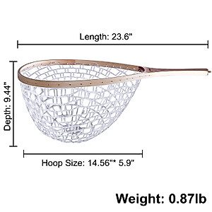 PLUSINNO Fly Fishing Net, Wooden Frame Fishing Landing Net with Magnetic Release, Soft Rubber Mesh Net for Trout Bass Catch and Release, Magnetic Fly Fishing Gear