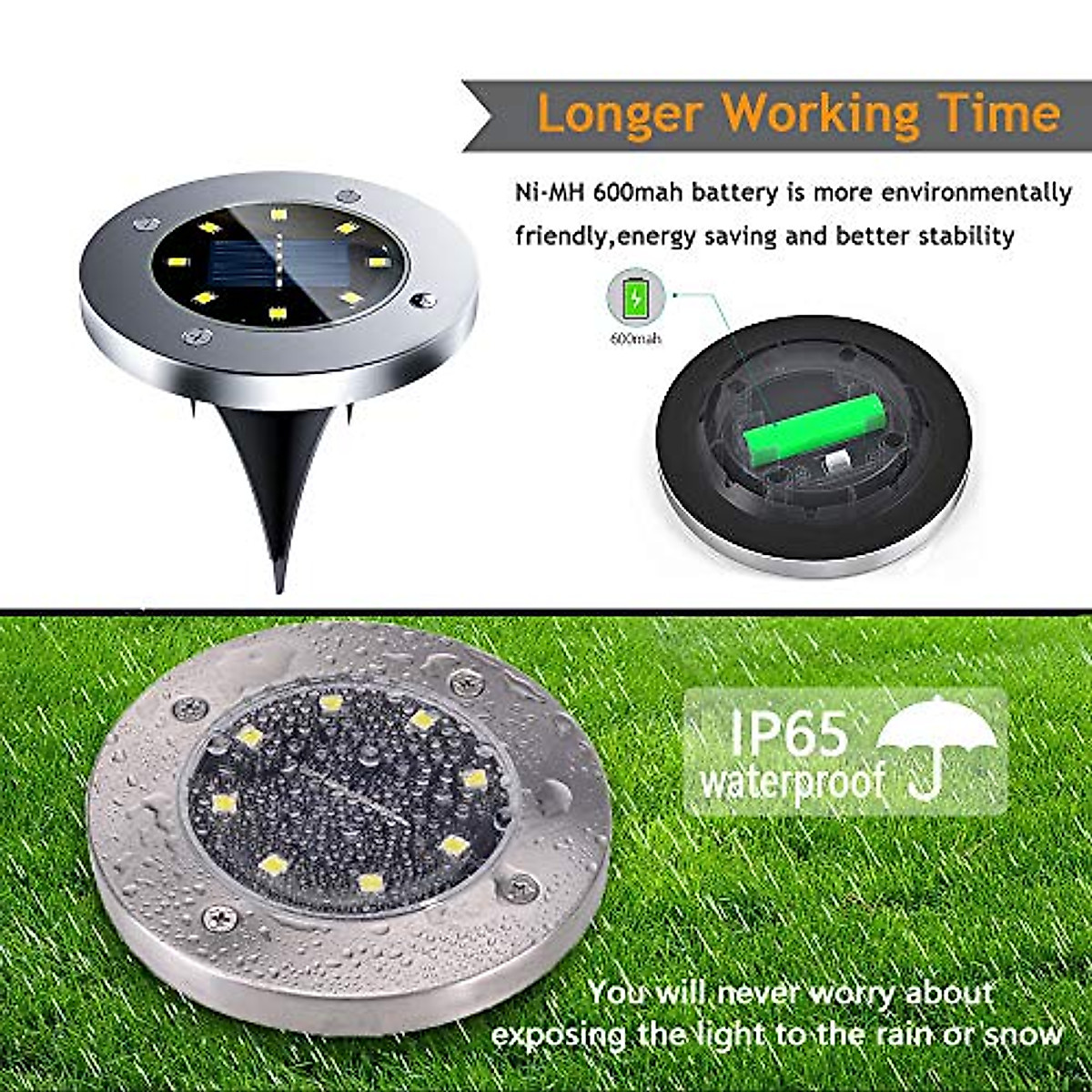 niplnr Solar Ground Lights, 8 LED Solar Disk Lights Outdoor Waterproof for Garden Yard Patio Pathway Lawn Driveway Walkway- Warm White (10 Pack)