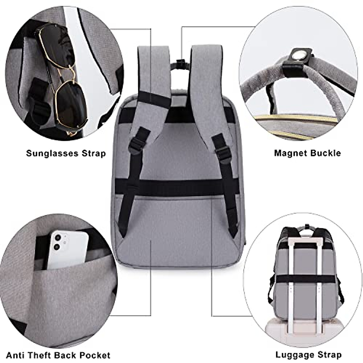 Herald 15.6 inch Laptop Backpack with Lunch Compartment for Women Men, Quilted Insulated Cooler College School Computer Bookbag Water Resistant Leak-proof Food Bag for Work Beach Camping Picnic Hiking