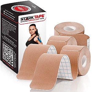 Kinesiology Tape Precut Roll for Knee, Shoulder, Wrist, Muscles, Ankle. Designed to Support Athletic Performance, Sports Kt Pain - Waterproof Kinesio-logy Guide- Rock Tex Gold 3 Pack Skin Tapes