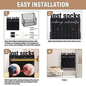 TSIMHOMED Lost Socks Basket - Creative Laundry Room Organization and Decor, Black Metal Lost Socks Laundry Sign, Housewarming Gifts