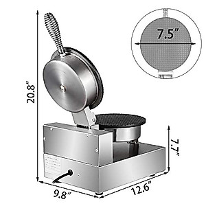 VEVOR Commercial Ice Cream Cone Waffle Maker Machine, 110V Electric Waffle Cone Machine, 1200W Stainless Steel Egg Cone Baker w/Non-Stick Teflon Coating, Temp & Time Control for Restaurant Bakeries